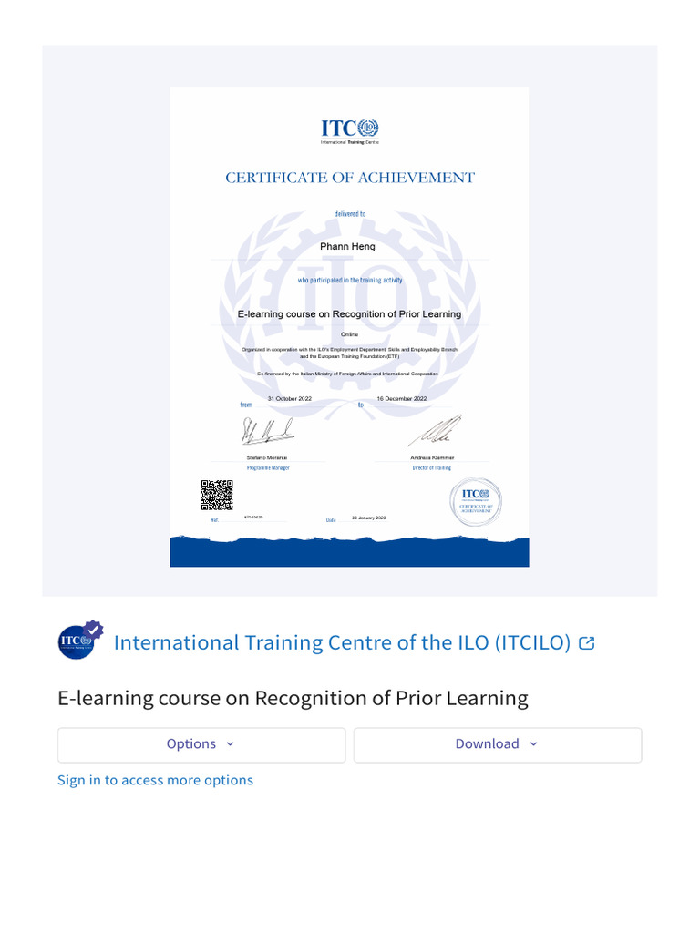 E-Learning Course On Recognition of Prior Learning - Phann Heng - Just Received My Certificate ...