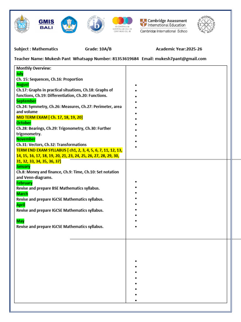 Gr.10 Mathematics Syllabus Outlines | PDF | Trigonometric Functions ...
