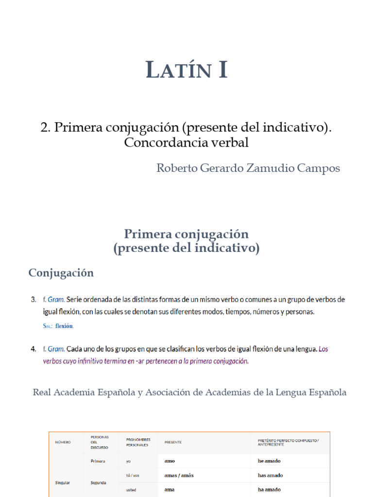 Primera Conjugación (Presente Del Indicativo) - Concordancia Verbal ...