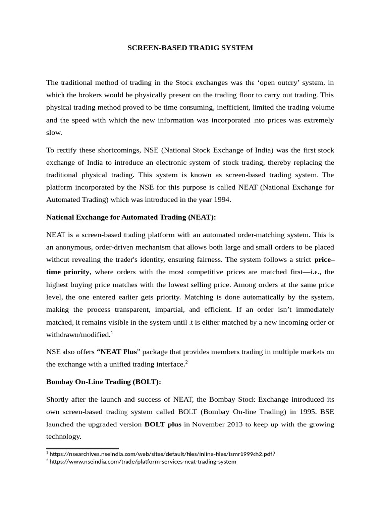 Screen Based Trading System | PDF