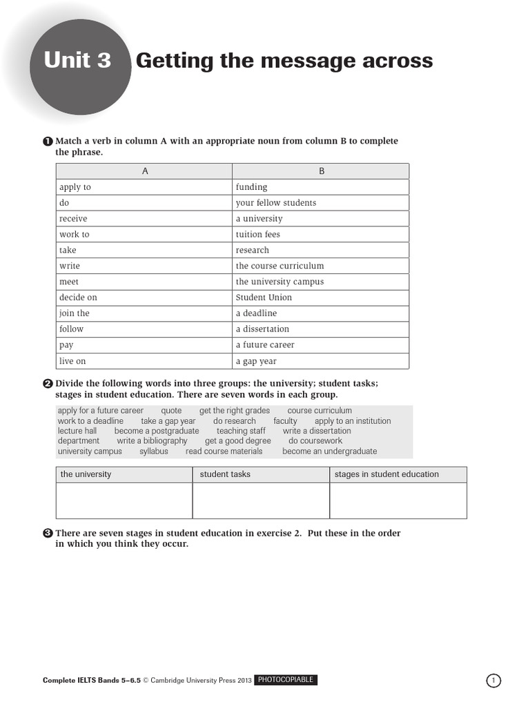 Complete IELTS Bands5to6.5 Unit3 Worksheet | PDF | University | Postgraduate Education
