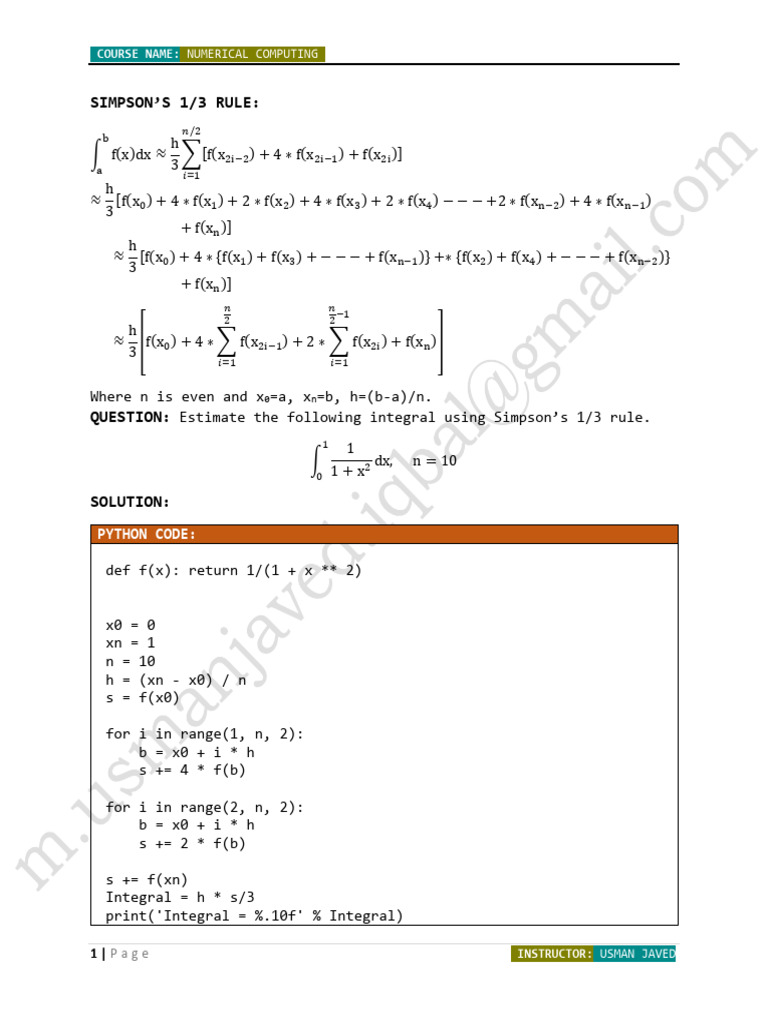 Simpson's 1/3 Rule Explained | PDF