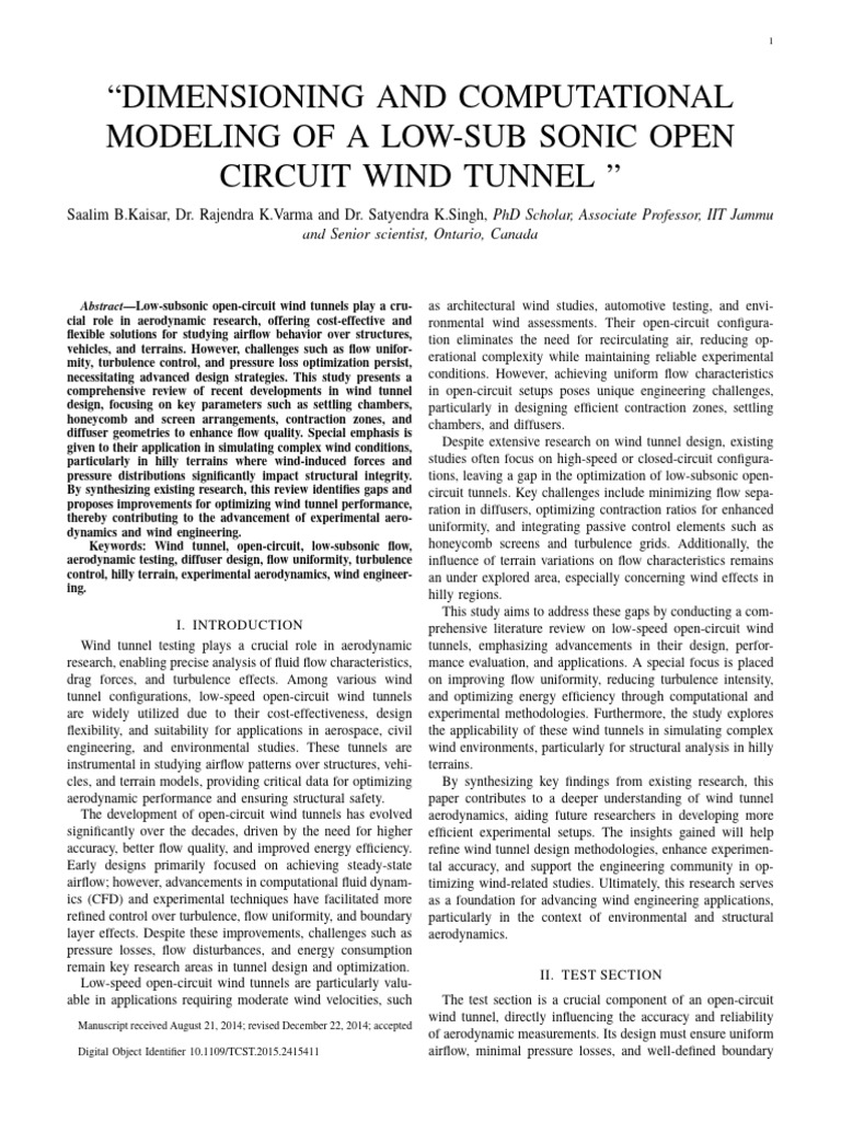 Low Sub Sonic Open Circuit Wind Tunnel A Litreature Review | PDF | Wind Tunnel | Aerodynamics