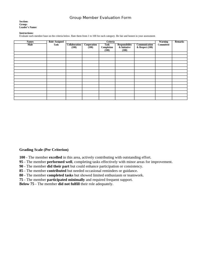 Group Member Evaluation Form | PDF