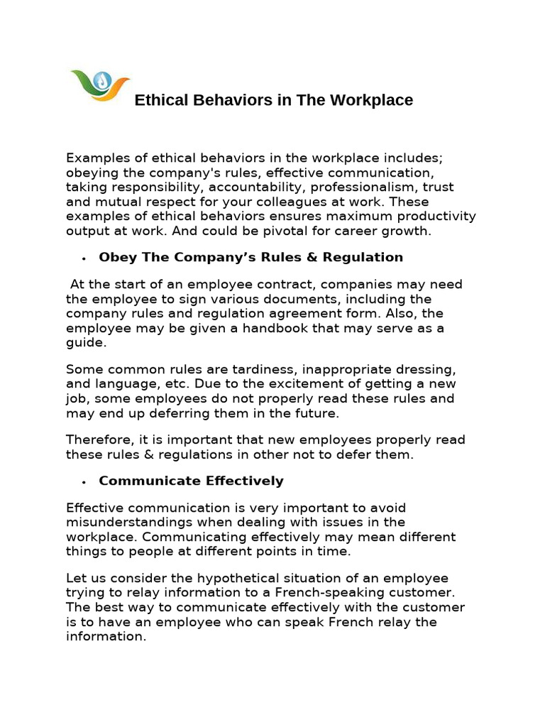 Ethical Workplace Behavior Essentials | PDF | Employment | Leadership