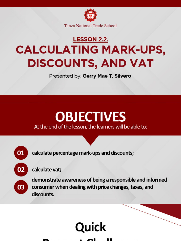 VAT, Discounts, and Mark-Up Calculations | PDF | Value Added Tax | Prices
