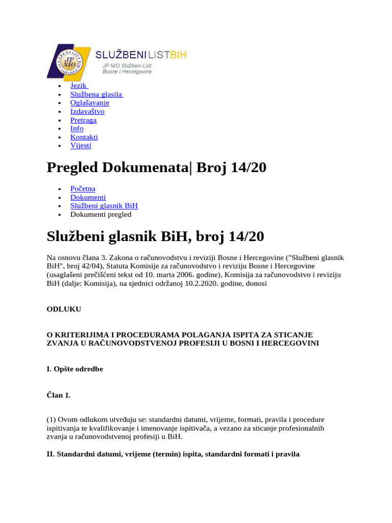 Odluku o Kriterijima I Procedurama Polaganja Ispita | PDF