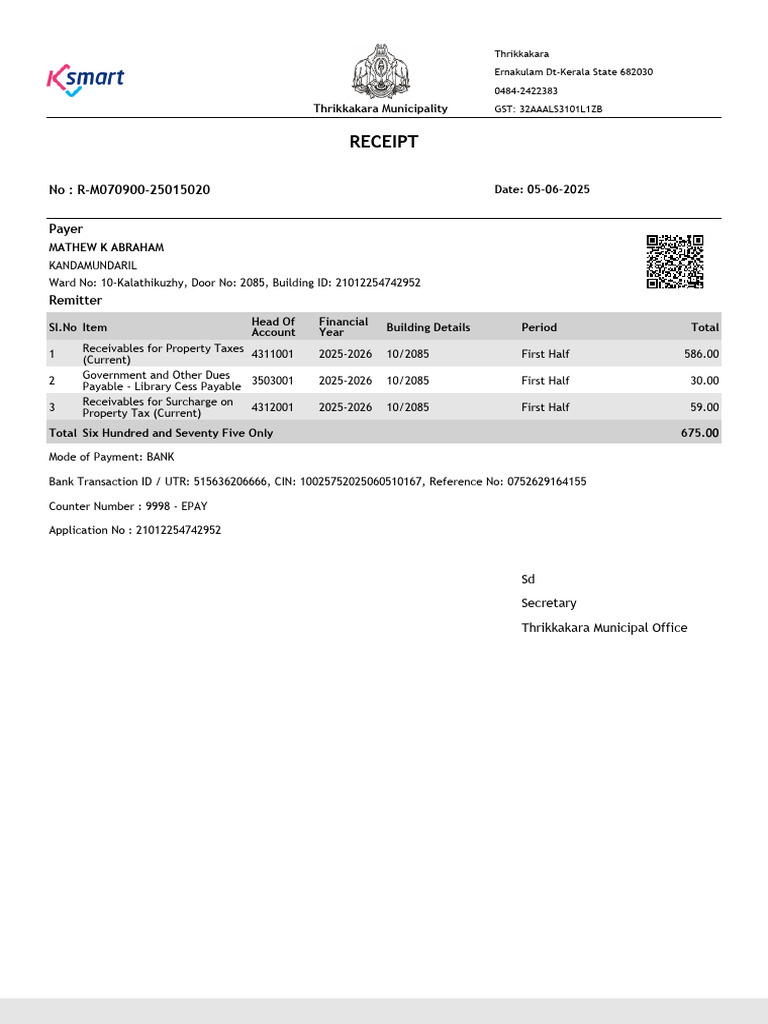 Karam Receipt for Property Tax Payment | PDF