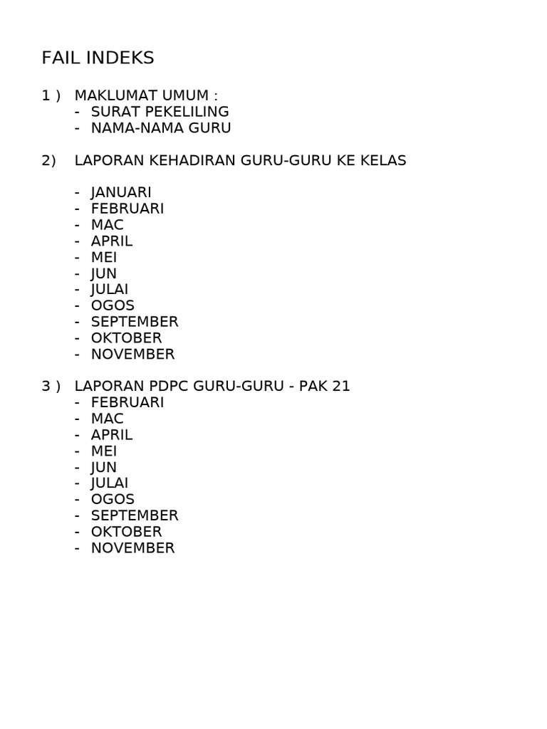 FAIL INDEKS Fail e Kawalan Kelas | PDF