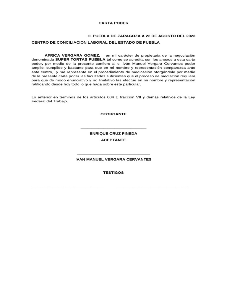 Carta Poder (Laboral) | PDF