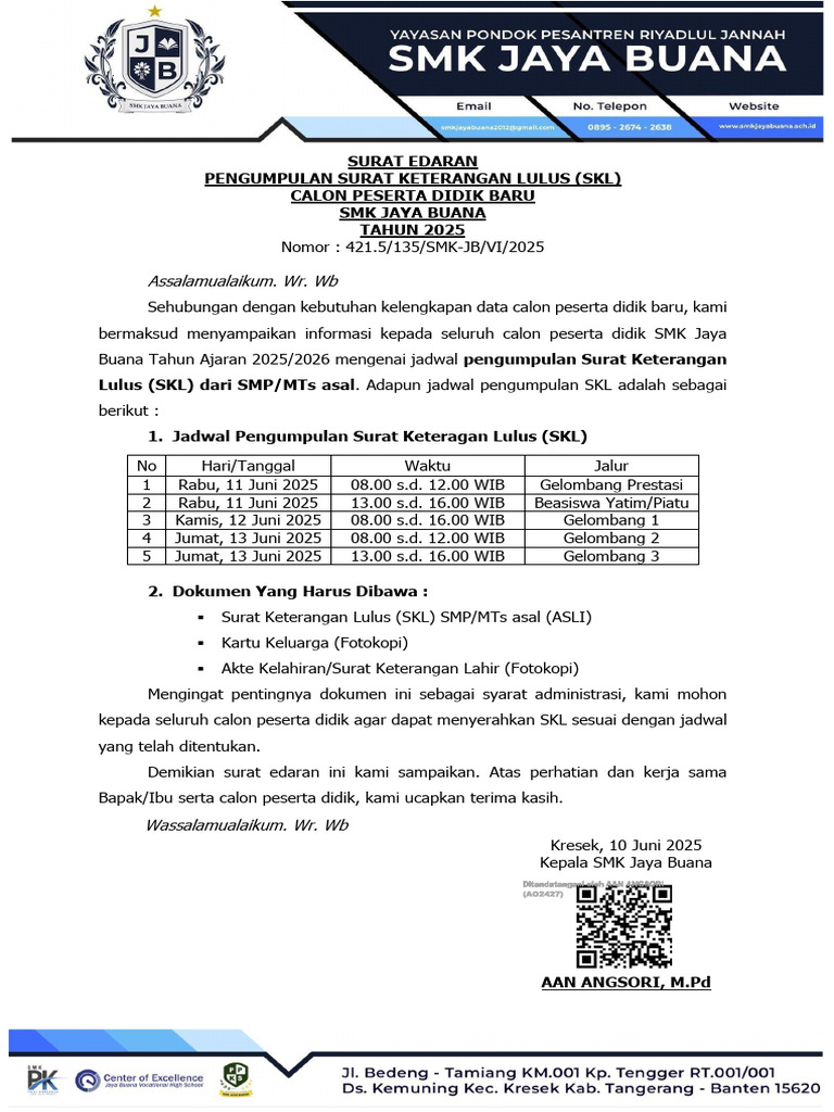Pengumpulan SKL Calon Siswa SMK 2025 | PDF