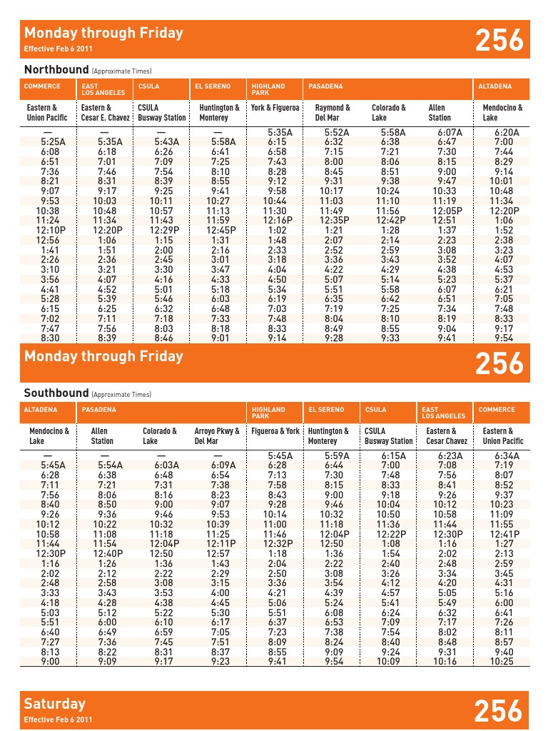 Route 256 Bus Schedule and Times | PDF | Travel
