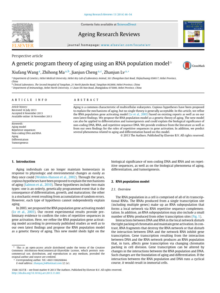 A Genetic Program Theory of Aging An RNA Population Model | PDF | Rna ...
