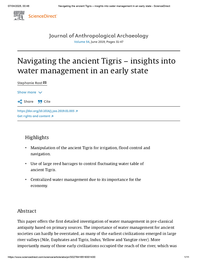 Rost, Stephanie. Navigating The Ancient Tigris - Insights Into Water ...