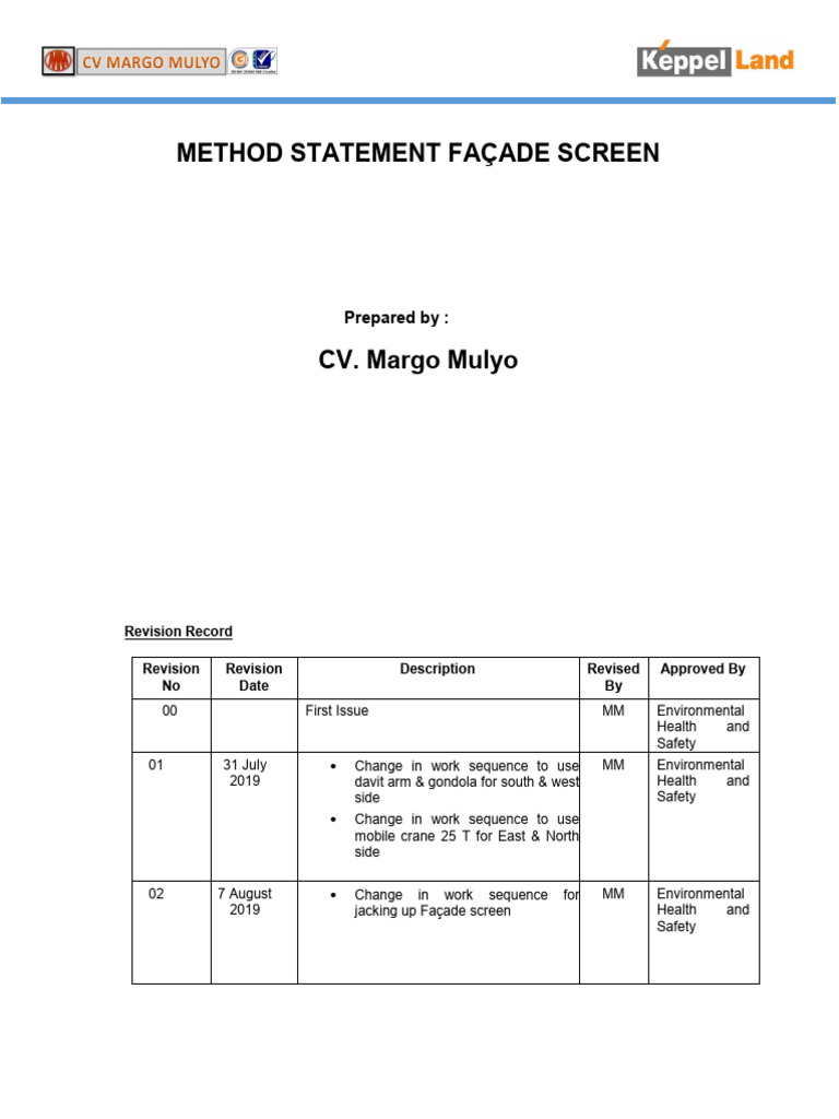 Method Statement Pemasangan Façade Screen | PDF