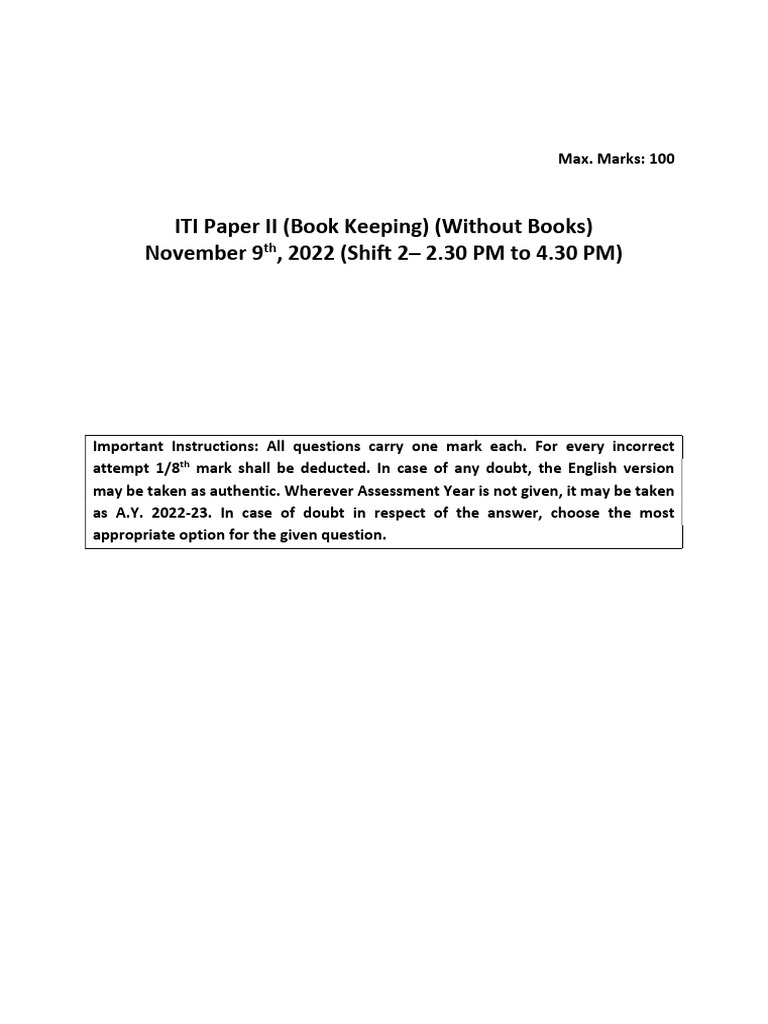 ITI Book Keeping Exam Paper November 2022 | PDF | Negotiable Instrument ...