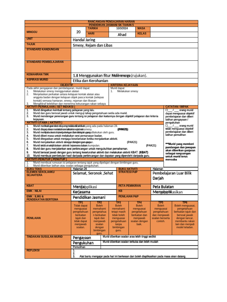 m20 RPH PJ THN 5 2024-2025 by Cikgu Gorgeous | PDF