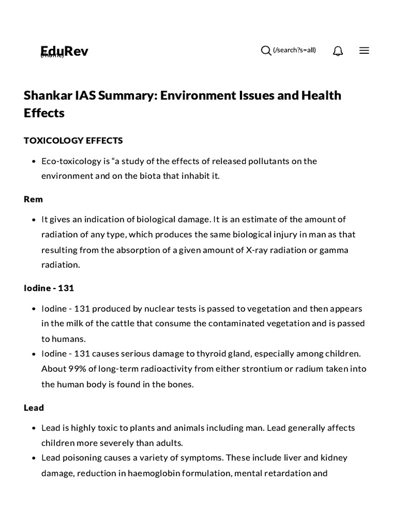 Shankar IAS Summary - Environment Issues and Health Effects ...
