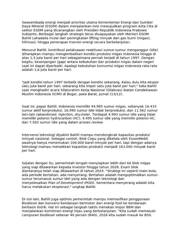 Swasembada Energi: Target Prabowo 2024 | PDF