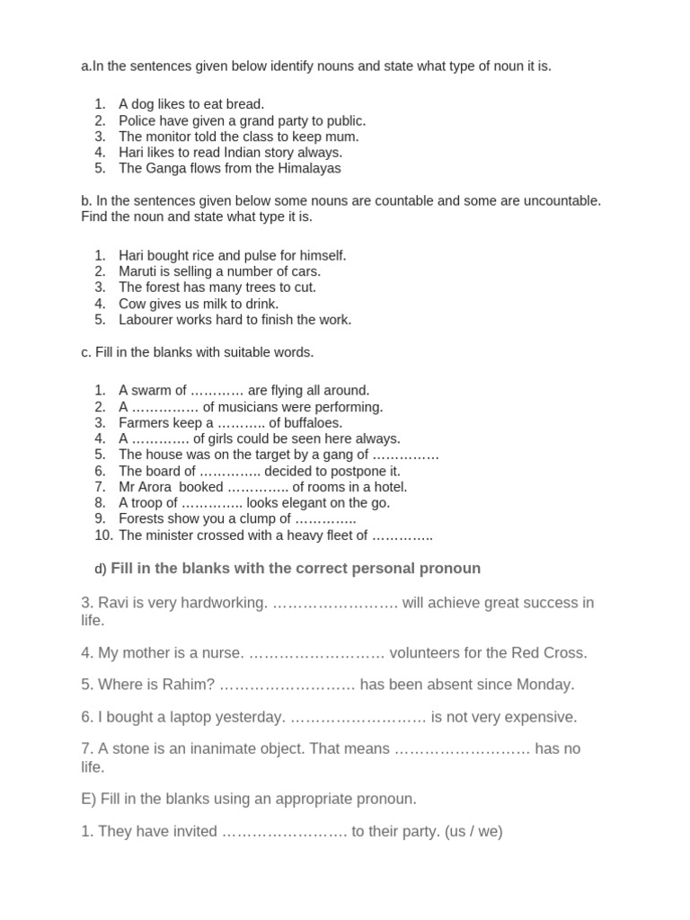 Noun and Pronoun Identification Exercise | PDF | Noun | Semantic Units