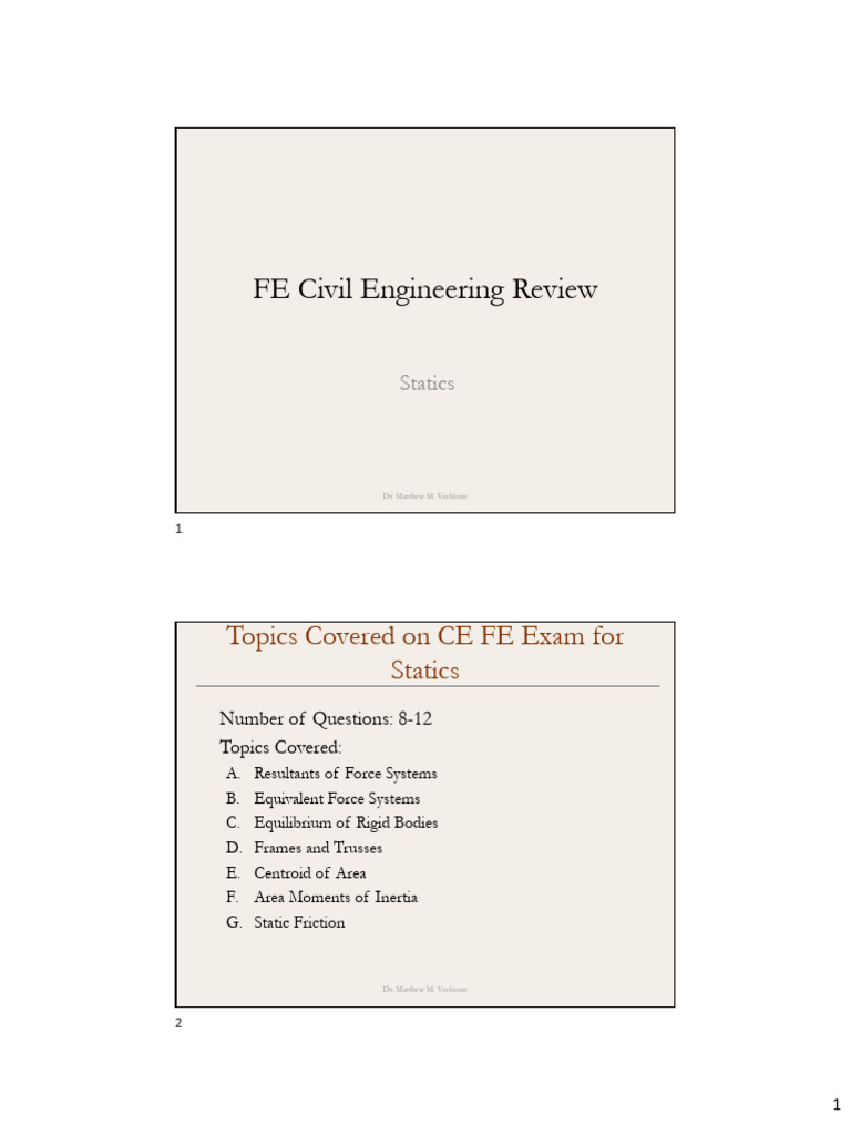 FE Civil Engineering Statics Review | PDF | Force | Motion (Physics)