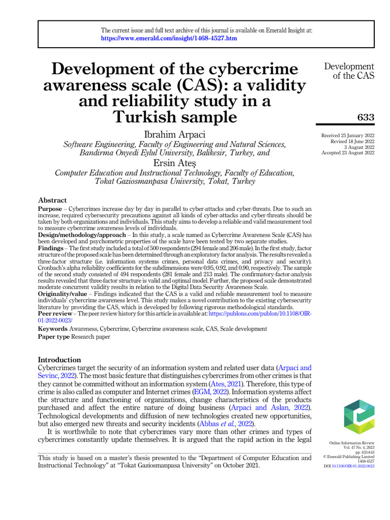 Cybercrime Awareness Scale Development | PDF | Cybercrime | Factor Analysis