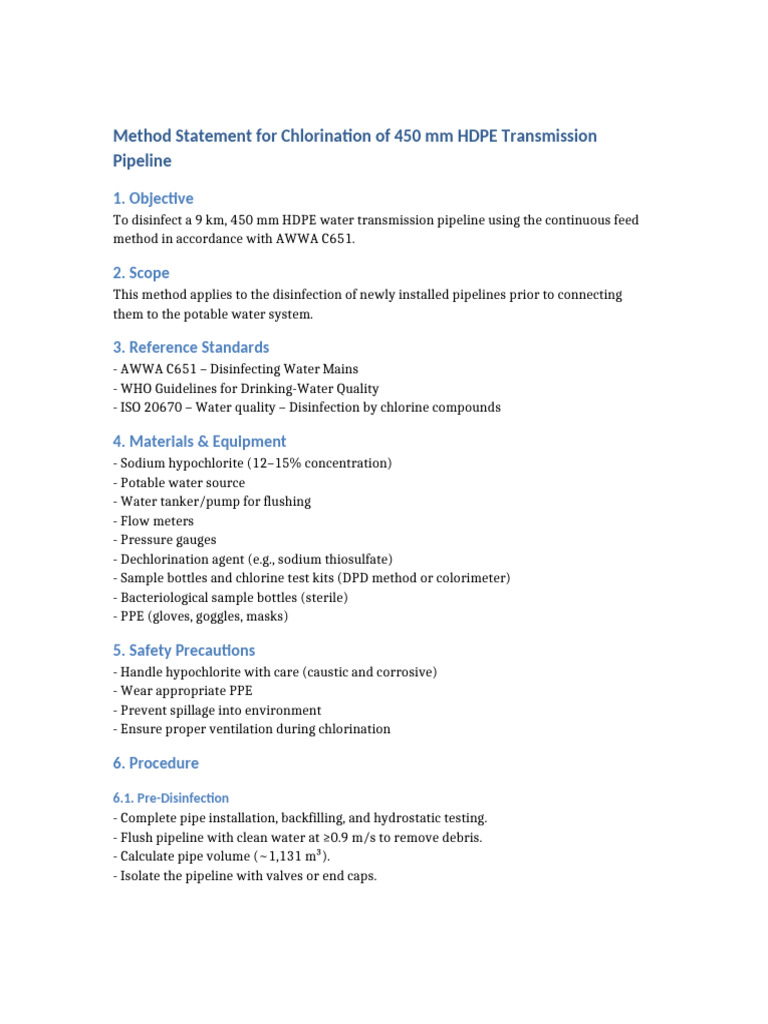 Chlorination Method for HDPE Pipeline | PDF | Transparent Materials