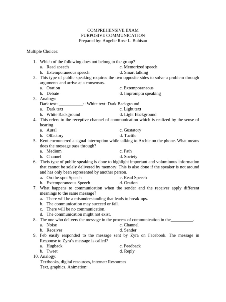 Purposive Communication Exam Questions | PDF | Communication ...