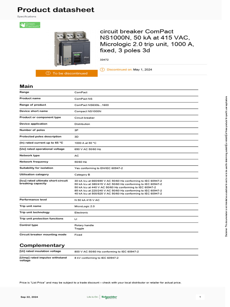 Schneider Electric Compact-NS-630A 33472 | PDF | Alternating Current | Electricity