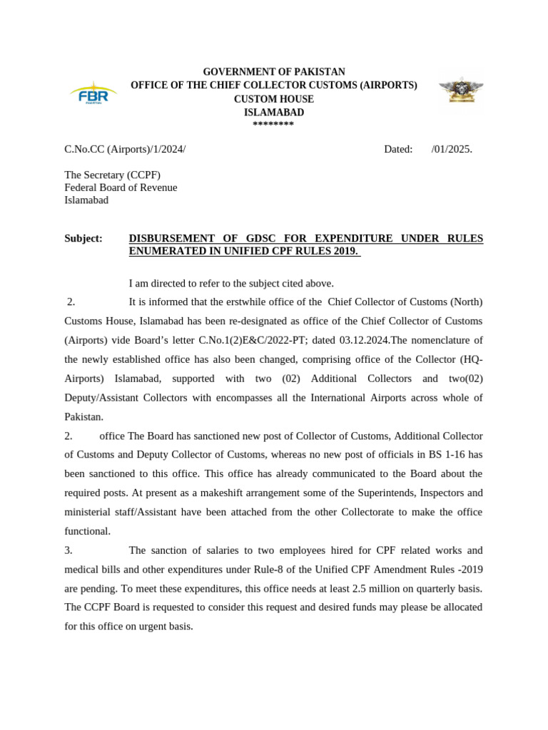 CPF Expenditure Request for Customs Office | PDF