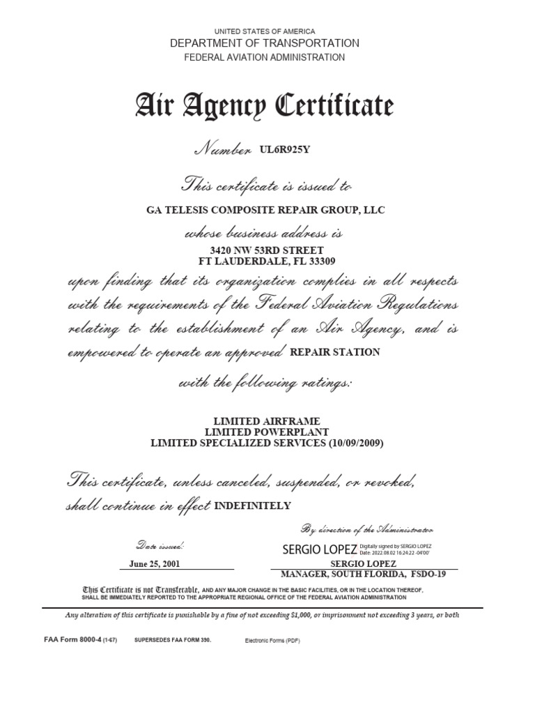 FAA Certificate 12.13.22 | PDF