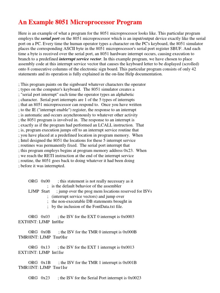 An Example 8051 Microprocessor Program | PDF | Subroutine | Computer Keyboard