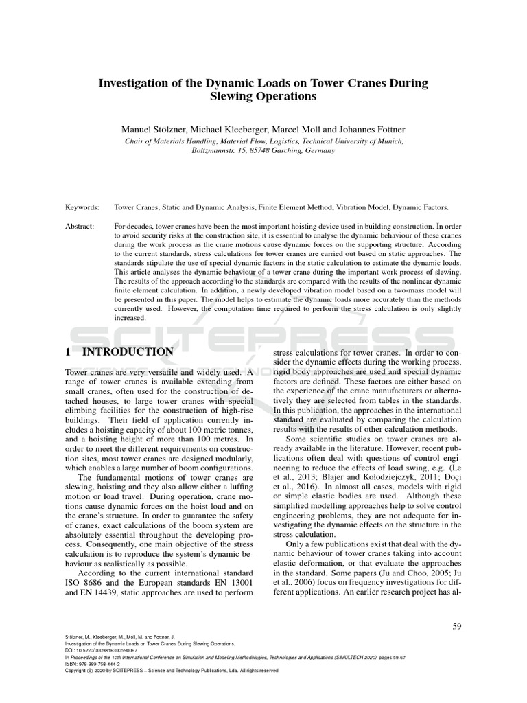 Dynamic Loads in Tower Crane Slewing | PDF | Crane (Machine) | Force
