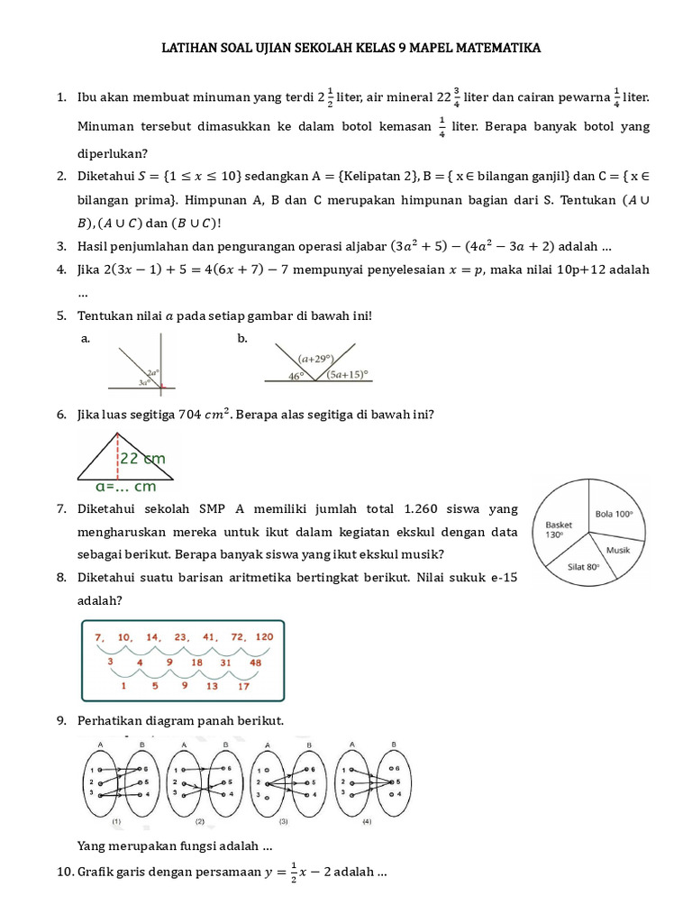 Latihan Soal Ujian Sekolah Kelas 9 Mapel Matematika | PDF