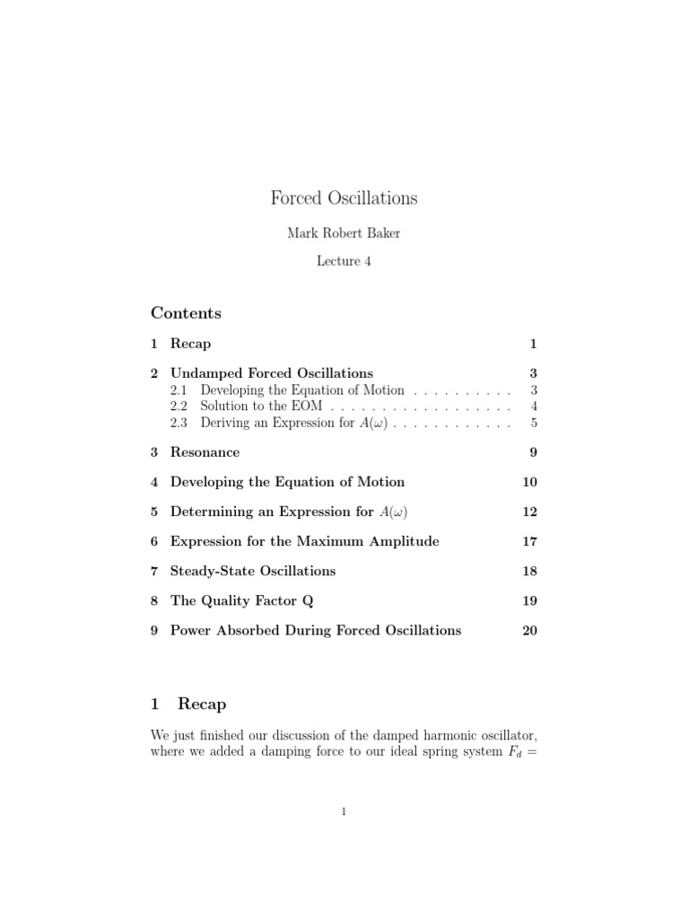 Lecture 4 Forced Oscillation S | PDF | Damping | Resonance
