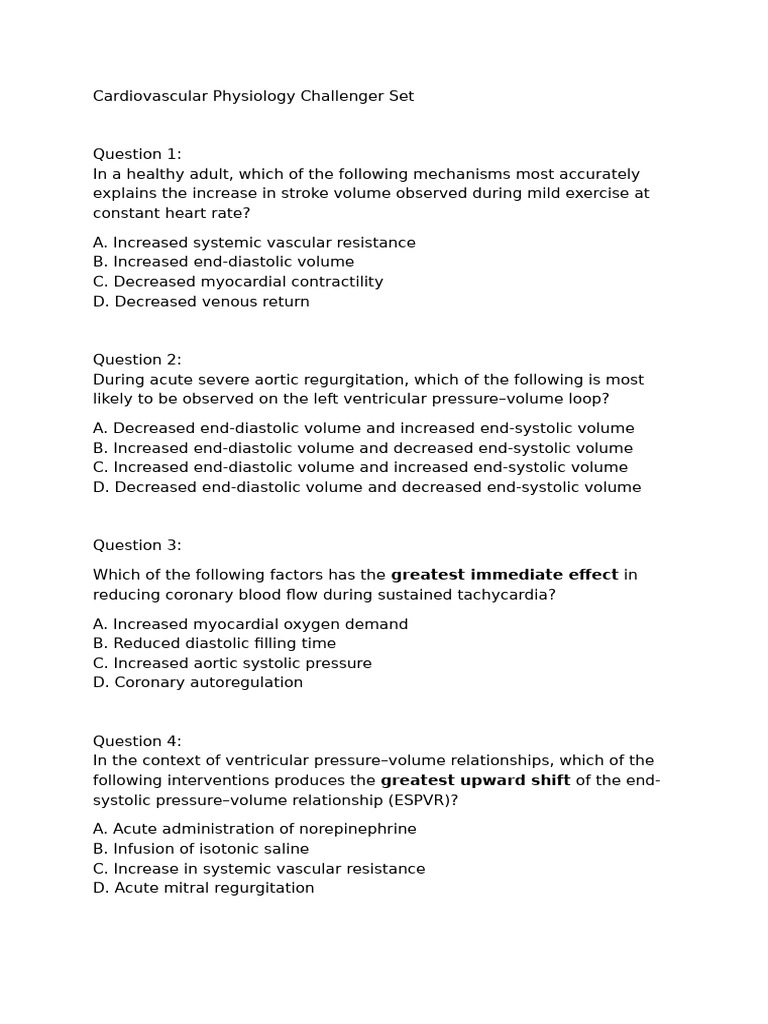 ACEM Primary Cardiovascular Physiology Challenger Set | PDF | Diastole ...