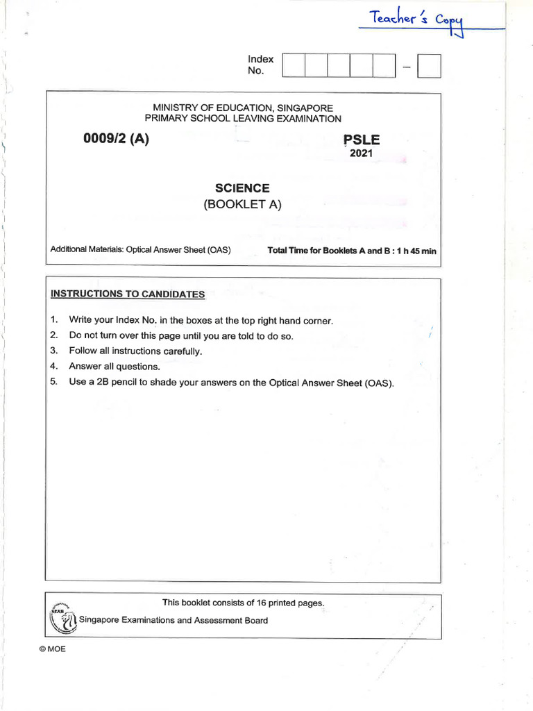 PSLE 2021 Science Paper Booklet A (Annotations & Suggested Answers) | PDF