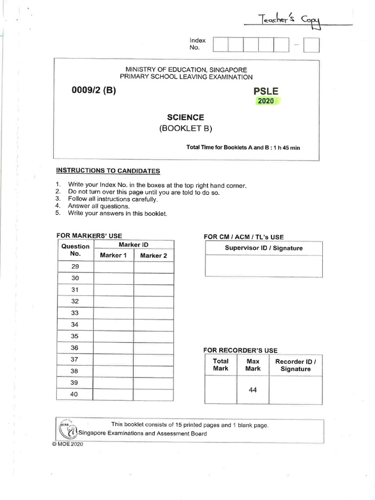 PSLE 2020 Science Paper Booklet B (Annotations + Suggested Answers) | PDF