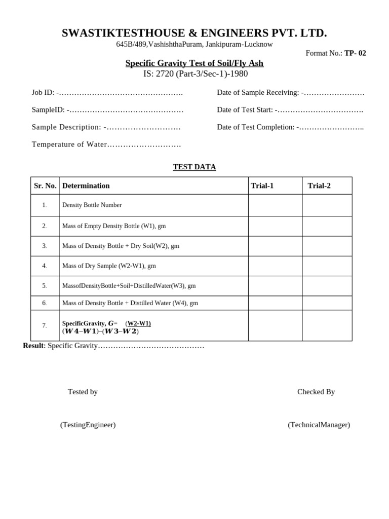 TP-02, Specific Gravity Test | PDF