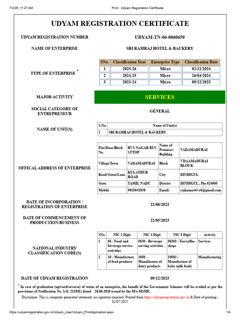 Print - Udyam Registration Certificate | PDF
