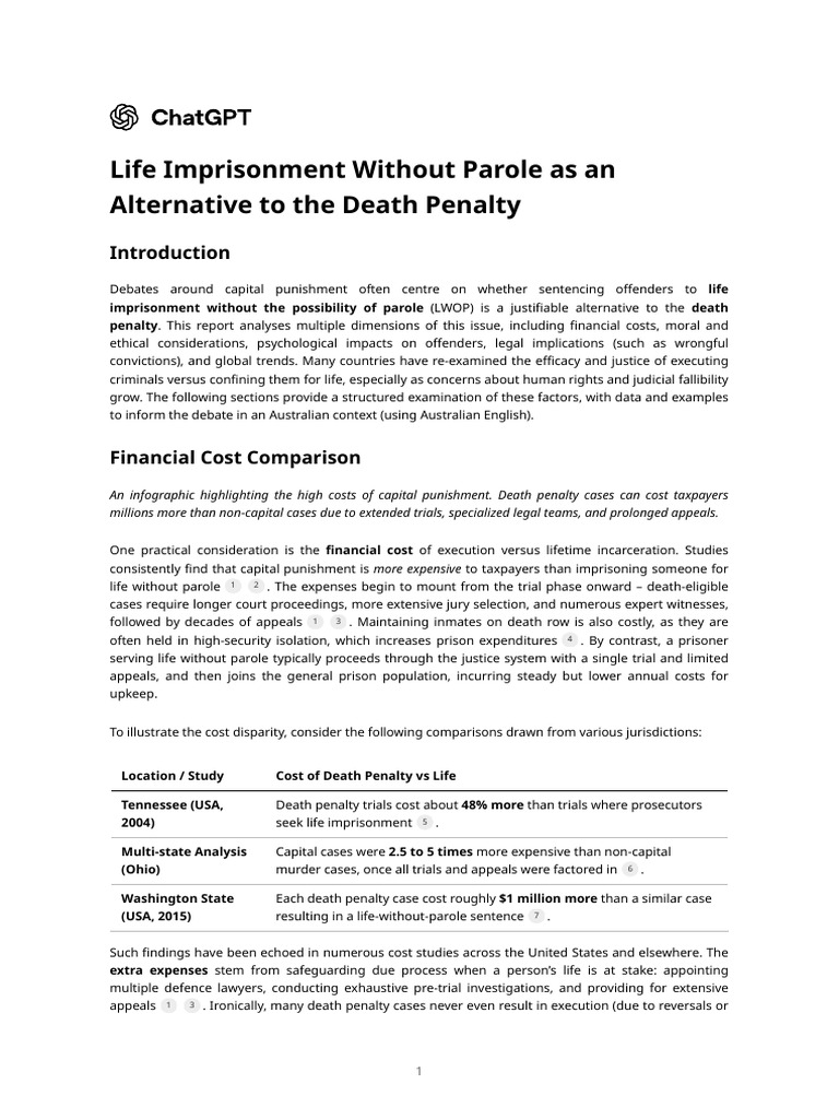 Life Without Parole vs Death Penalty | PDF | Capital Punishment | Life ...