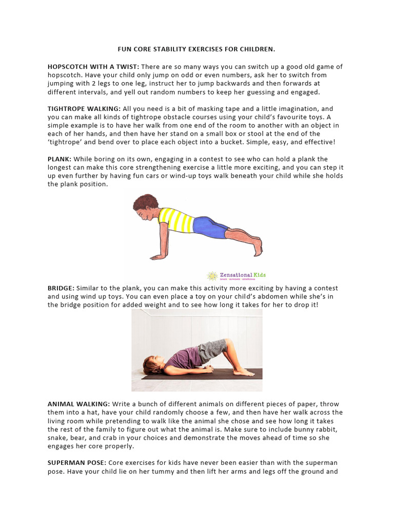 Fun Core Stability Exercises for Kids | PDF