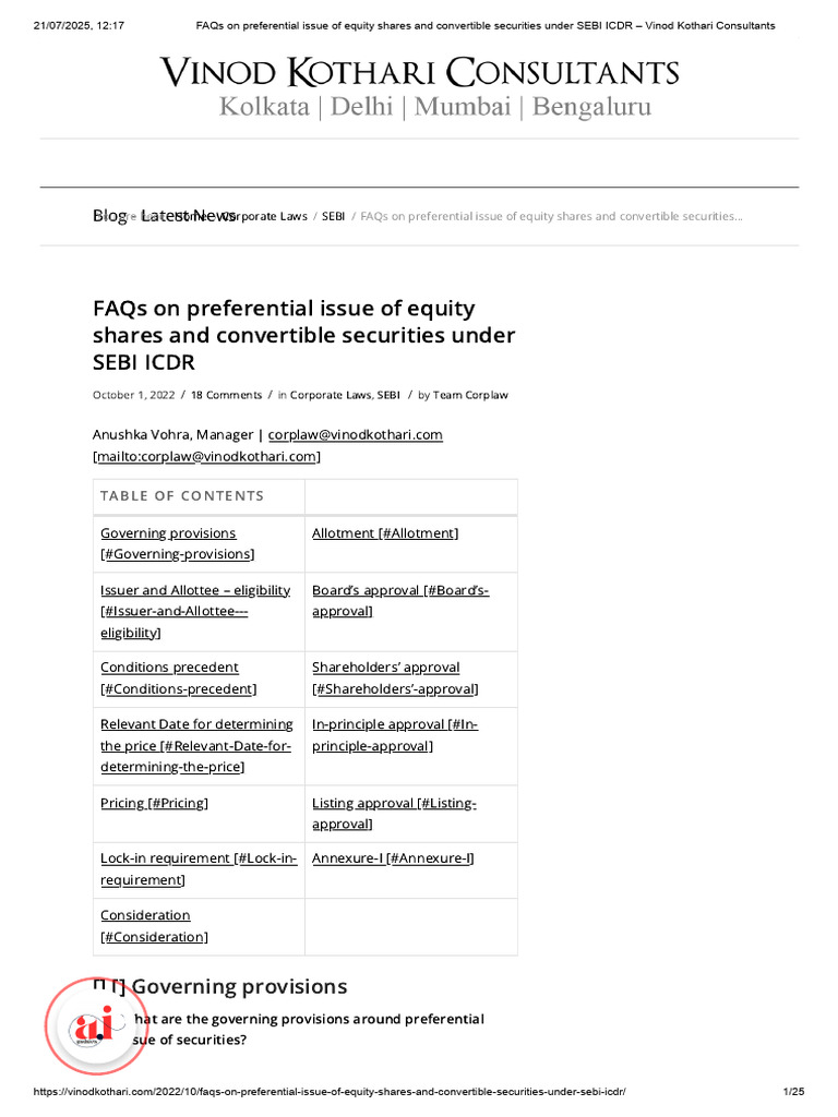 FAQs on Preferential Equity Issues | PDF | Securities (Finance) | Stocks