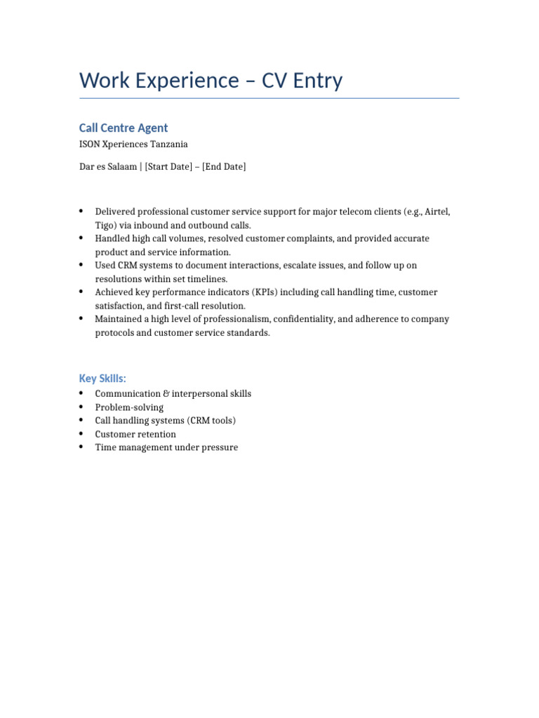 ISON Call Center Experience CV | PDF