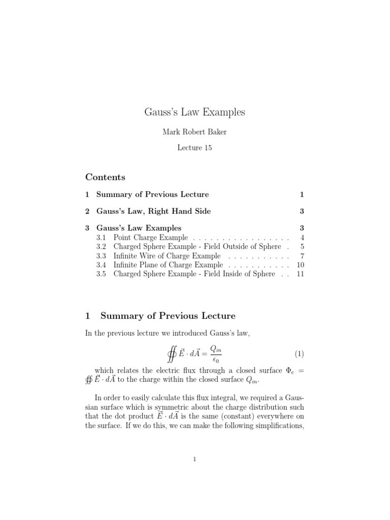 Gauss's Law: Key Examples Explained | PDF | Flux | Sphere