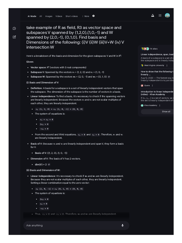 Basis Dimension Example1 | PDF | Basis (Linear Algebra) | Linear Subspace