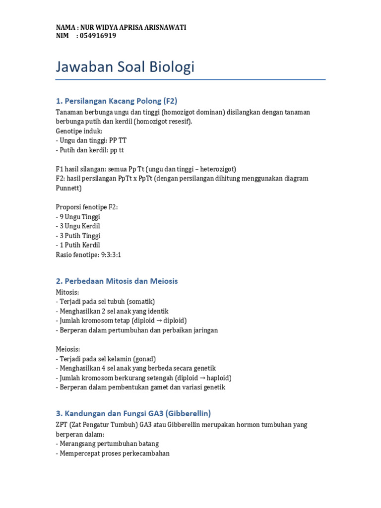 Tugas 2 Biologi Nur Widya Aprisa Arisnawati | PDF