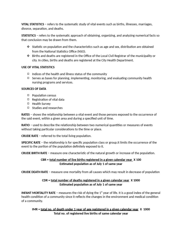 NCM 104 Vital Statistics | PDF | Infant Mortality | Mortality Rate