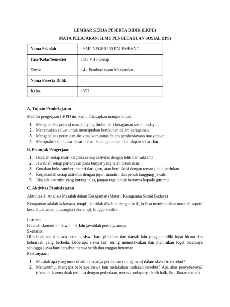 LKPD - KLS 7 - Bab 4 | PDF