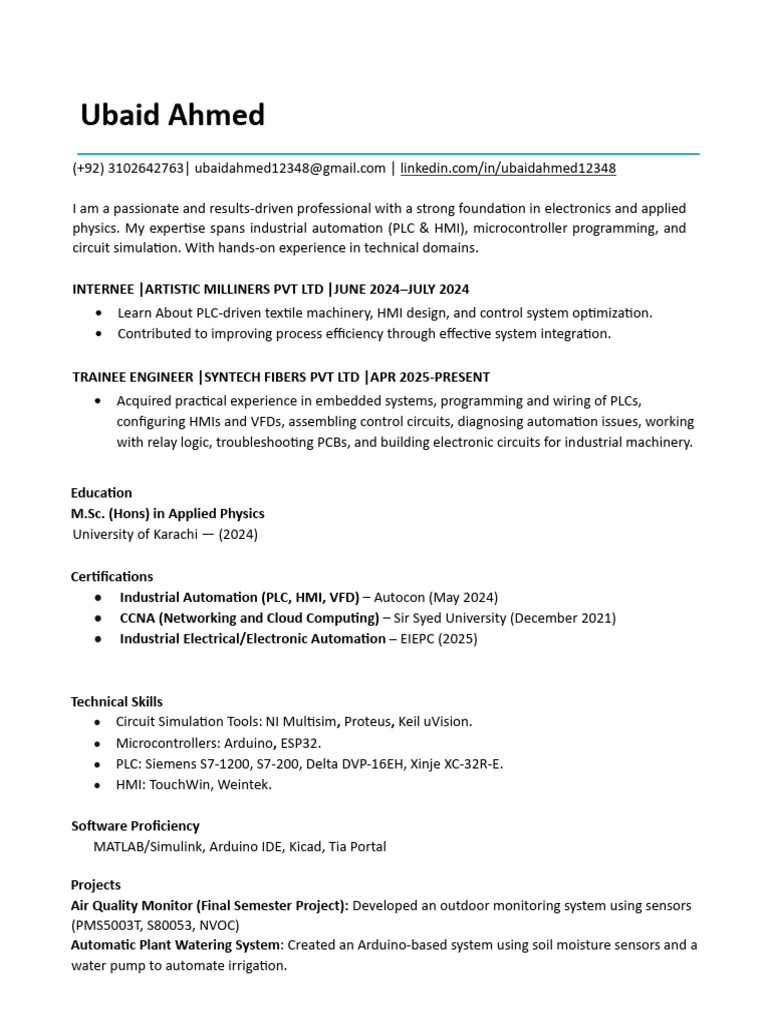 Ubaid Ahmed Resume | PDF